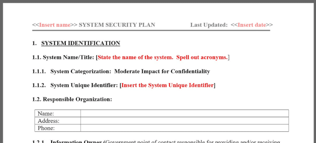 Cmmc Ssp Template Printable Templates